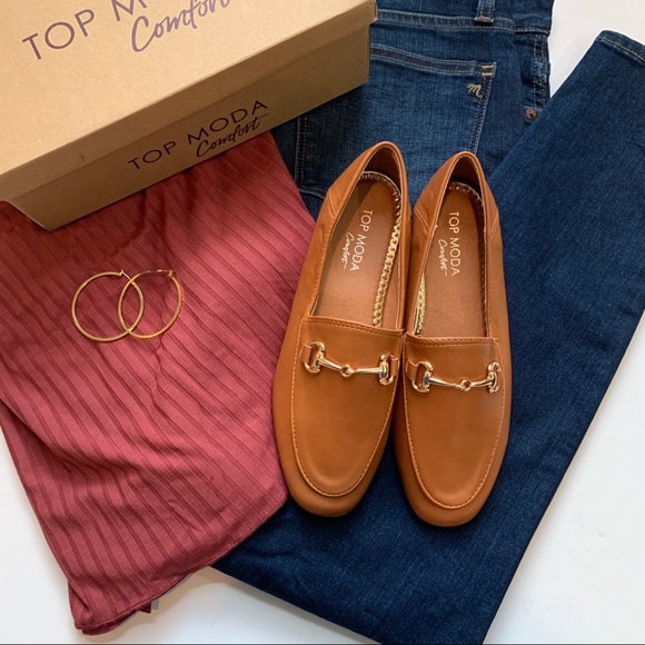 TOP Moda | Shoes | Tan Vegan Leather Horsebit Classic Loafer Flats ...